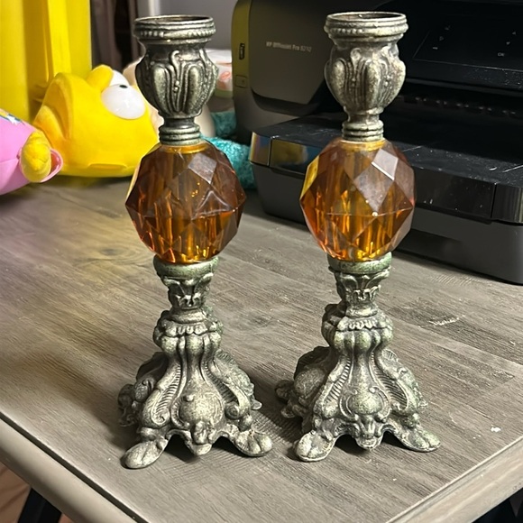 Accents | Pair Of Vintage Hollywood Regency Amber Candlesticks | Poshmark